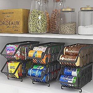 GILLAS 2 Pack Stackable Soda Can Organizer for Refrigerator, Can Holder Dispenser, Canned Food Storage Rack for Fridge, Kitchen, Countertops, Cabinets, Black
