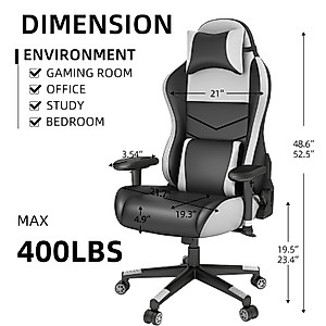 Dvenger Gaming Chairs for Adults, Computer Desk Chair with Adjustable Height Armrest, Ergonomic Game Chair with Lumbar Support, 400lbs Weight Capacity Video Game Chairs (Grey)