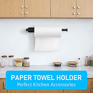 Paper Towel Holder - Under Cabinet Paper Towel Holder, Matte Black Paper Towel Holder Wall Mount for Kitchen, Stainless Steel Towel Roll Holder - Self-Adhesive or Drilling 