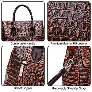 UONIFANS Purses and Handbags for Women Fashion Crocodile Pattern Top Handle Satchel Shoulder Tote Bags Ladies PU Leather Crossbody Bag (Brown)