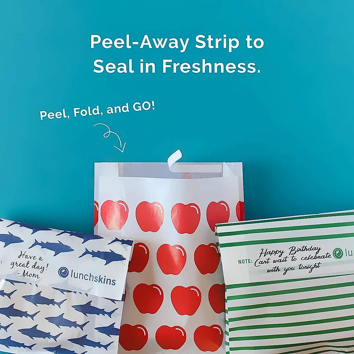 Lunchskins Paper Sandwich Bags - Sealable, Recyclable & Grease-Resistant - Disposable Snack Bags for Kids & Family - Self-Adhesive Closure for Freshness - Perfect for On-the-Go & Home Use