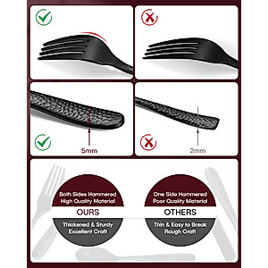 Hammered Black Silverware Set, EUIRIO 40-Piece Flatware Set for 8, Heavy Duty Stainless Steel Cutlery Set, Food-Grade Utensil Sets Includes Spoons Forks and Knives, Mirror Finish Dishwasher Safe