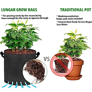 LUNGAR Plant Grow Bags - 5 Gallon 5 Packs Planter Pot, Thickest Aeration 300G Non-Woven Fabric, Reinforced Handles for Weatherproof Nursery Pot, Enhanced Double Seam