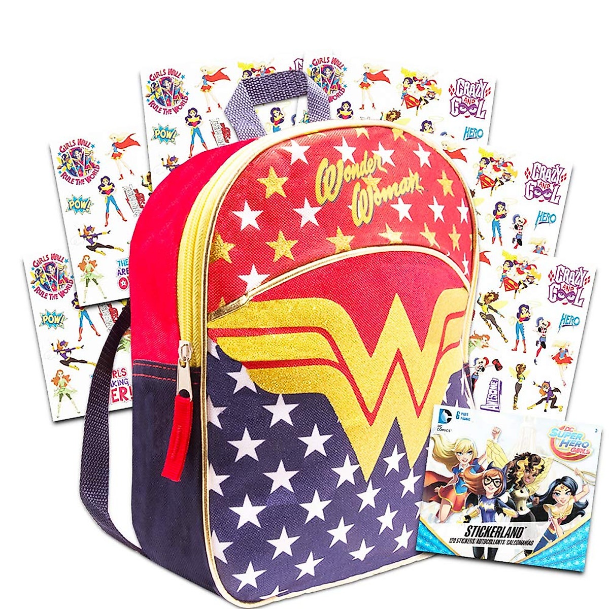 Wonder Woman Toddler Preschool Backpack Set - Bundle Includes Deluxe 11 Inch Wonder Woman Mini Backpack and Stickers (Wonder Woman School Supplies)