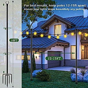 Aulimhti String Light Poles - 10Ft Metal Poles with Fork for Outdoor String Lights,2 Pack Light Poles Stand for Outside Garden,Patio,Wedding,Backyard,Deck,Party