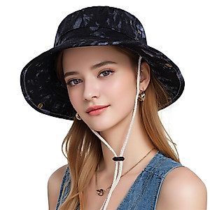 Goiwizz Women's Summer UV Protection Sun Hat Wide Brim Tie Dye Bucket Hat Packable Breathable Cotton Hat for Outdoor Beach Fishing Gardening Purple