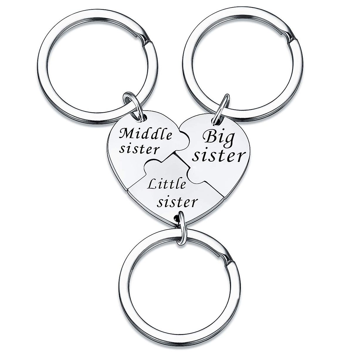 YEEQIN Matching Heart Keychain Set for 3 Sisters - Big, Mid, and Lil Sis Jewelry Gifts