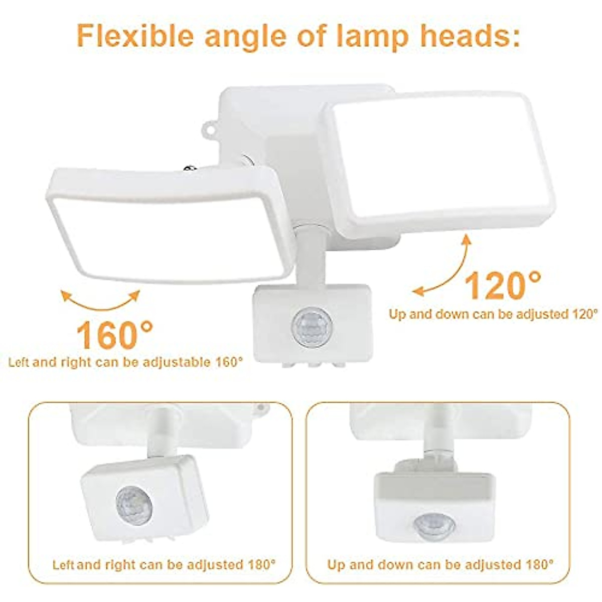 DLLT LED Motion Sensor Outdoor Light, 20W 6000k Plug in Security Lights 2 Adjustable Heads IP65 Waterproof Motion Detected Flood Light for Garage Yard Garden Porch