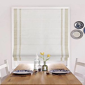 Cordless Roman Shades Window Shades, White Beige Border Custom Blackout Light Filtering Window Roman Blinds, Fabric Roman Shades for Windows, French Doors, Doors, Kitchen Windows