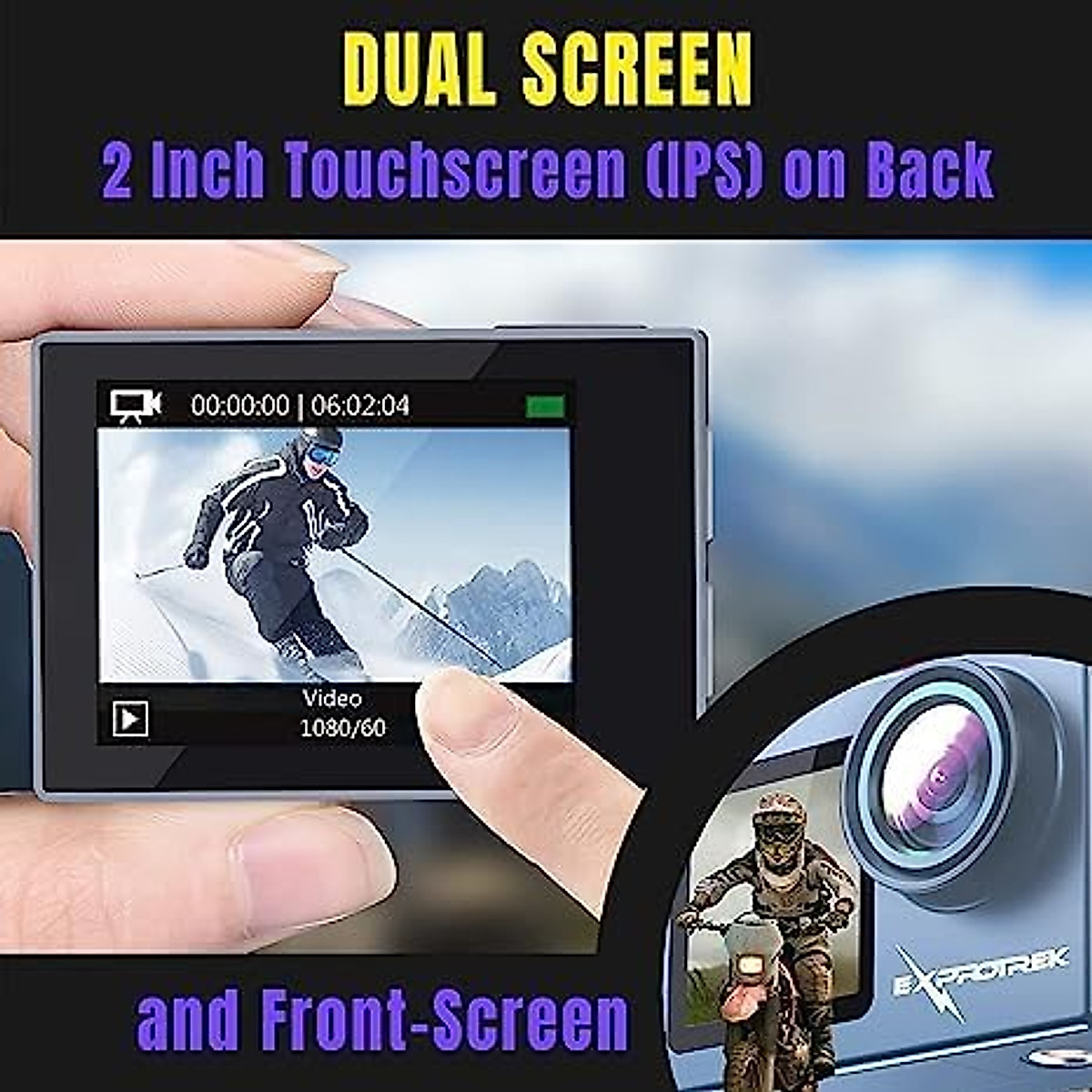 Exprotrek 4K Action Camera with Touch Screen, EIS Stabilization, 170 ° Ultra Wide Angle, 40 Meter Waterproof Underwater Camera, Remote Control Sports Camera with Helmet Accessory Set