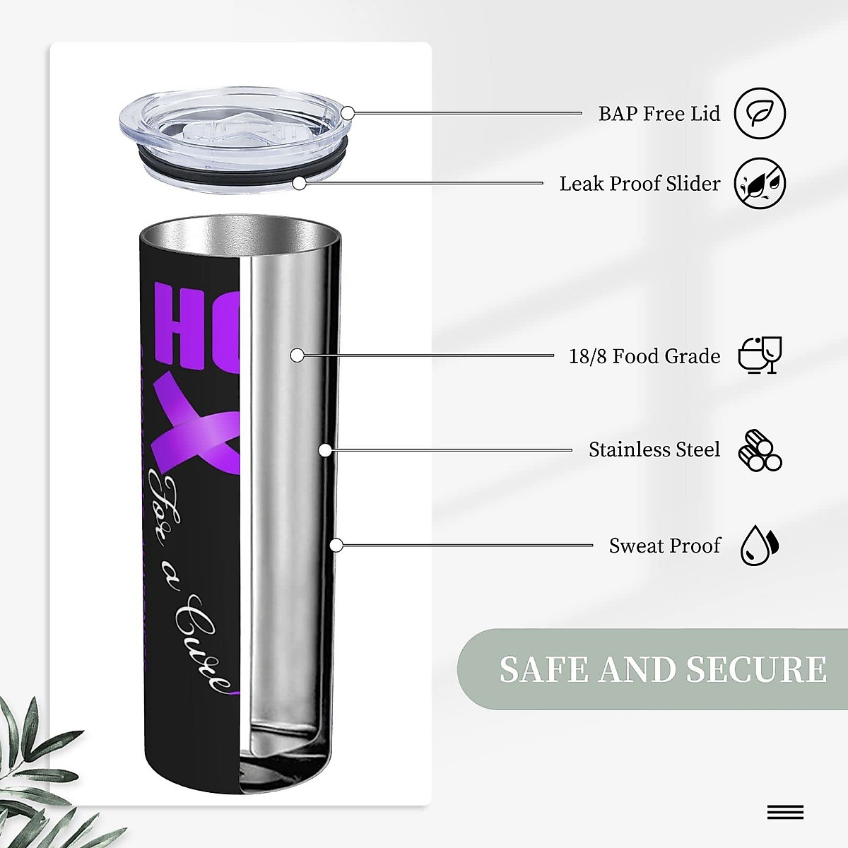 LIICHEES Hope For A Cure Sarcoidosis Awareness Stainless Steel Vacuum Insulated Tumbler 20oz Coffee Cups Travel Mug Water Cup with Leak-Proof Flip Lid Metal Straw Cleaning Brush