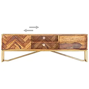 Mid-Century Modern TV Stand 2 Drawers Media Storage Cabinet Shelves Large Lowboard Sideboard Vintage Retro Console Unit Metal Legs Industrial Style Solid Wood, Multi