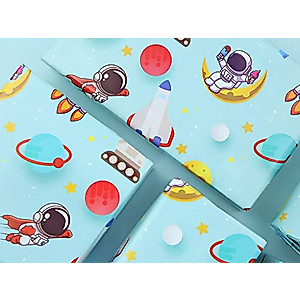 Out Space Wrapping Paper for Boys Girls Kids, Astronauts Rockets Moon Satellites Probes Planets Pattern Space Galaxy Wrapping Paper for Space Sky Fanatics Women Men Birthday Party Gift Wrap Paper