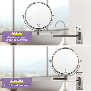 Wall Mounted Makeup Mirror, 1X/5X Magnifying Mirror Double Sided, 8 Inch Extendable Bathroom Mirror for Shaving, Nickel