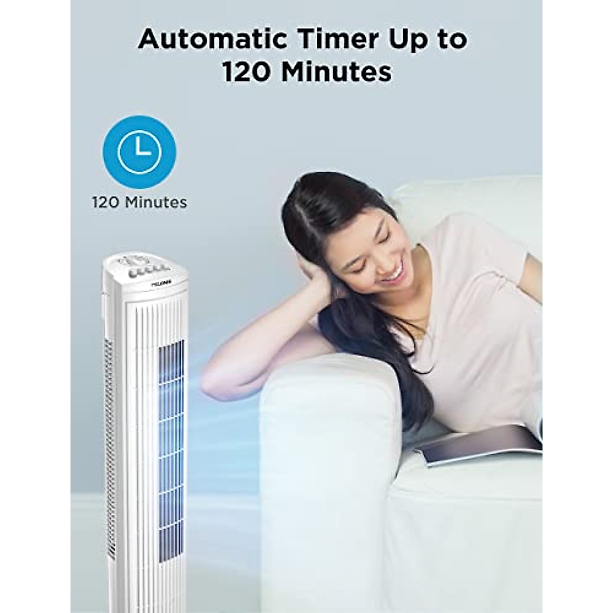 PELONIS 30 Inch Oscillating Tower Fan with 3 Speed Settings and Auto-off Timer, Standing Fan PFT28A2BWW, White