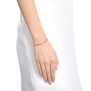 CHOW SANG SANG 18K Red Gold Round-Plated Carat (G-H Color, SI Clarity) Diamond Red Thread Bracelet for Women 87070B (Rose Gold, 7.4 Inches, (19 CM))