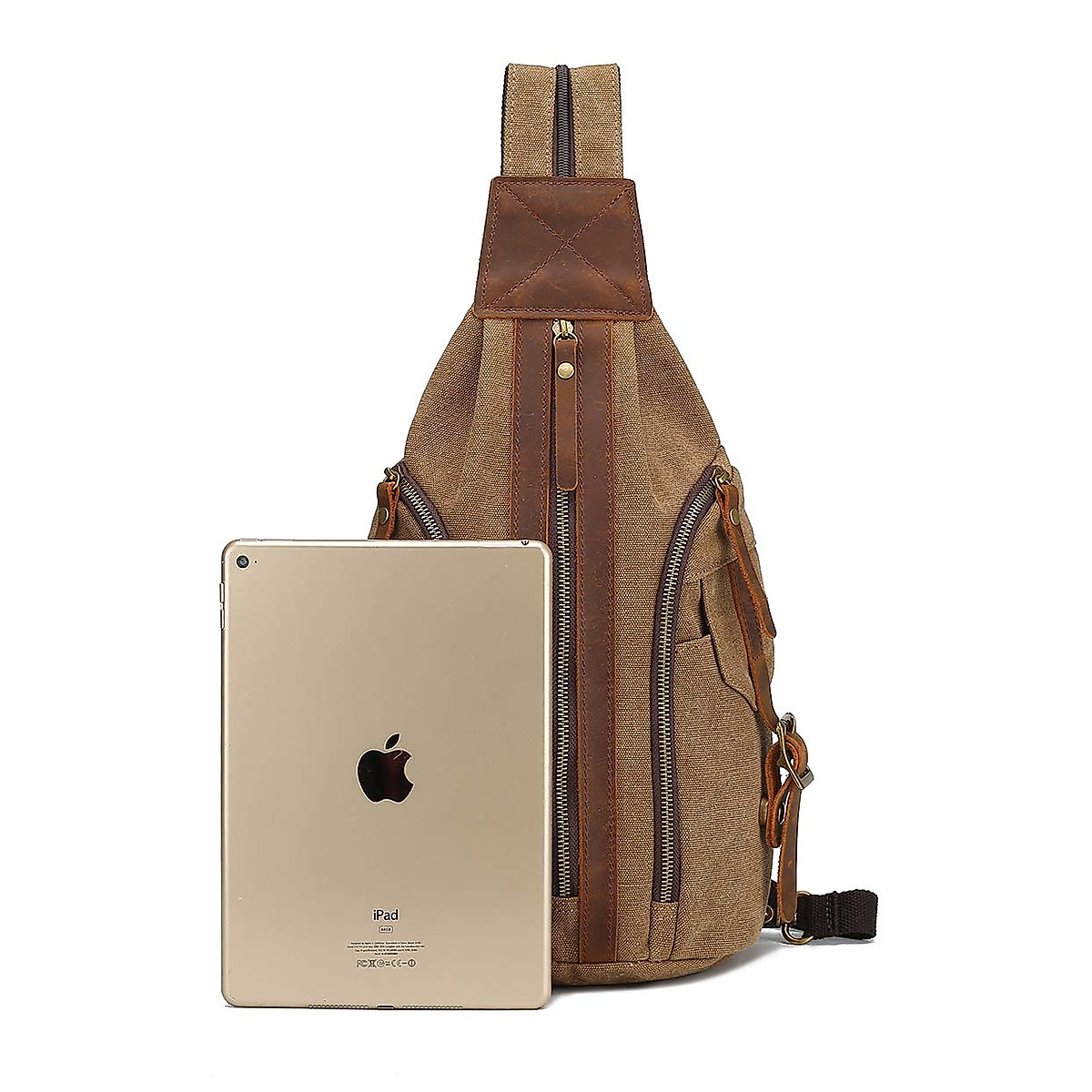 peacechaos Canvas Sling Bag - Small Crossbody Backpack Shoulder Casual Daypack Rucksack for Men Women Outdoor Cycling Hiking Travel (Brown)