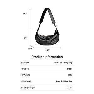 Amazing Song Hobo Cescent Crossbody Bag for Women, Sling Croissant Shoulder Bag Soft Leather Half Moon Black