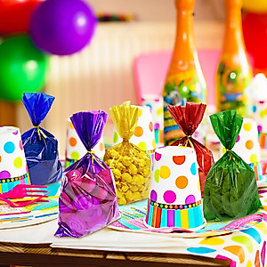 Yotelab Colored Cellophane Bags for Candy, Cookie, 6x9 Inches 100 Pcs Colorful Cellophane Treat Bags with Twist Ties