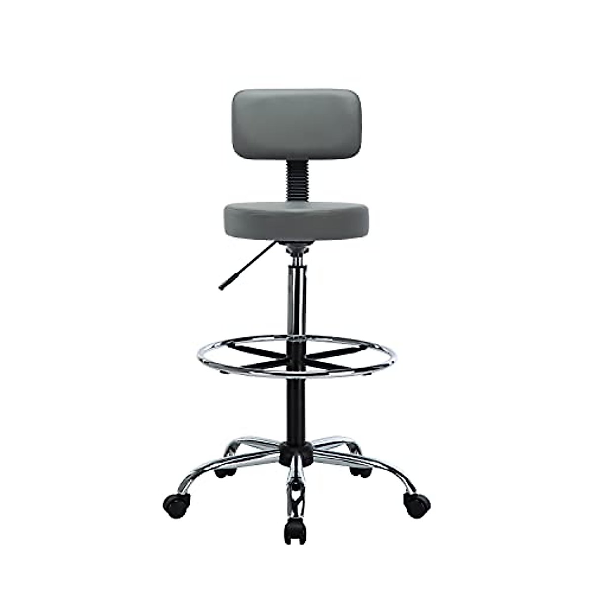 Venus Drafting Stool Chair, Rolling Stools with Wheels, Stools with Backs, Tall Adjustable Office Chair Workbench Stool with Back Support Adjustable Chair Work Stool with Chrome Footrest - Gray