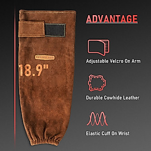 YESWELDER Leather Welding Sleeves Heat&Flame Resistant Arm Protection Work Sleeves for Men and Women