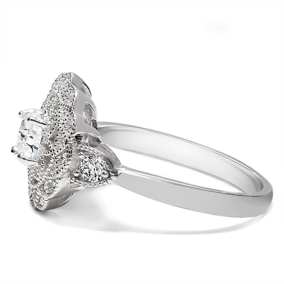 TwoBirch 18k White Gold Microplated Art Deco Floral Design Duo Bridal Ring Set Engagement Ring and Wedding Band with Cubic Zirconia (SET (2 RINGS), Size 7)