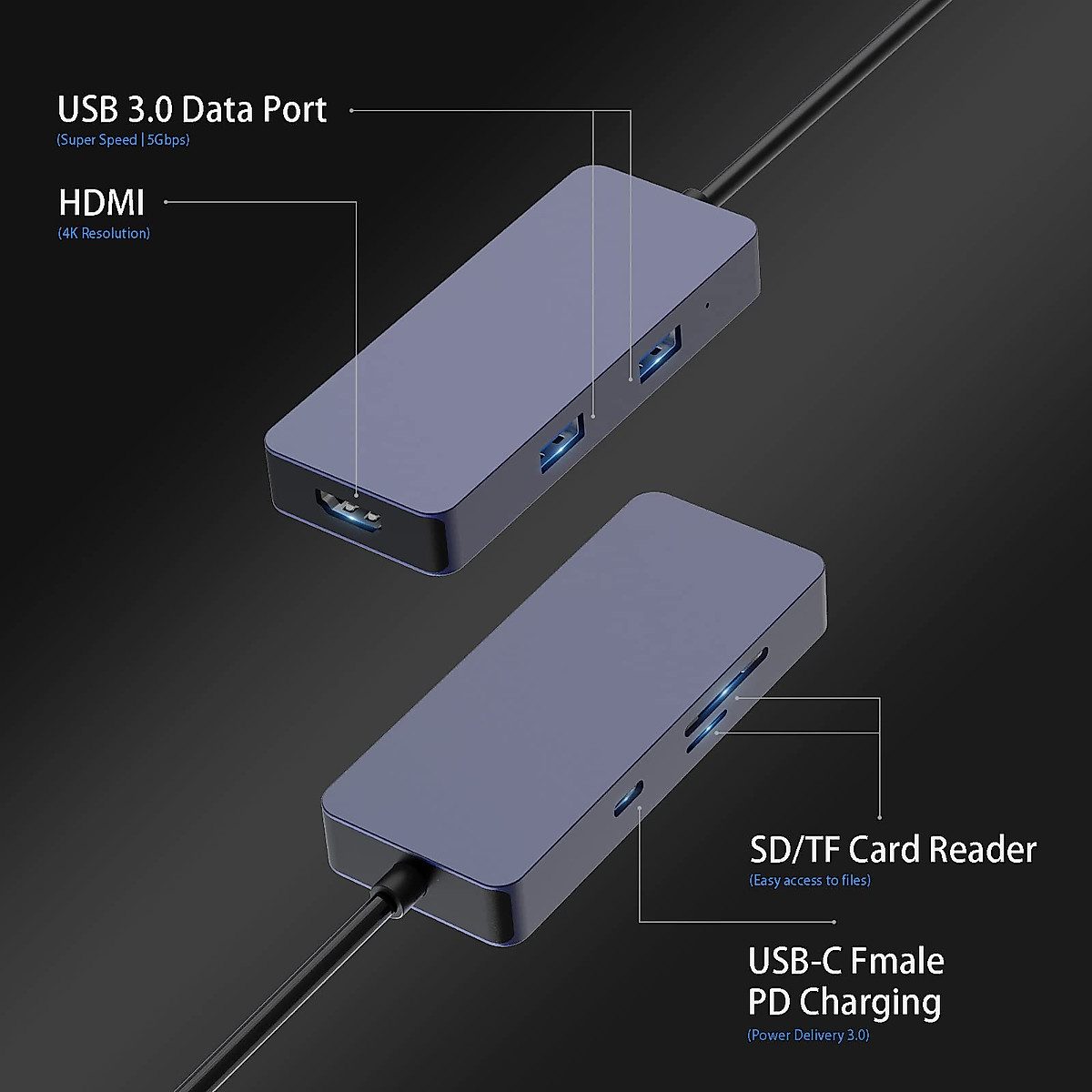 USB C Adapter, 6 in 1 USB C Hub with 4K HDMI, USB3.0 * 2 Port, 100W PD, SD/TF for MacBook Pro/Air M1/M2, iPad Pro, iPad Mini, Surface Pro/Go Dell