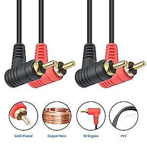 Duttek 90 Degree RCA Cable 3Ft/1M, Dual Right Angled Male to Male RCA Cable Gold Plated Port, RCA Audio Cable for Amplifiers, DVDs, CD Players, TV Sets 1 Pack