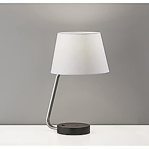 Adesso 3015-22 Louie AdessoCharge Table Lamp, 19 in, 60W Type A Bulb (Not Included), Brushed Steel w/Black Rubber Wood Base, 1 Table Lighting
