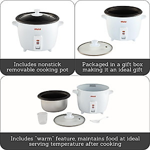 IMUSA USA GAU-00011 Electric Nonstick Rice Cooker 3-Cup (Uncooked) 6-Cup (Cooked), White