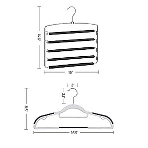 SONGMICS 50-Pack Clothes Hangers and 3-Pack Pants Hangers Bundle, Non-Slip Hangers, Space-Saving Closet Organization, 360 Degree Swivel Hook, Heavy Duty, Gray and Black UCRP20G50 and UCRI041BK