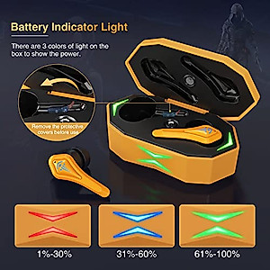 Gaming Wireless Earbuds, QTREE Bluetooth 5.2 in-Ear Game Earphones 50ms Low Latency IPX5 Noise Cancelling Mic, 36H Play time Headphones, Gaming/Deep Bass Music Mode for iPhone and Android(Yellow)