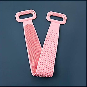 Silicone Bath Body Brush, Exfoliating Lengthen Silicone Body Back Scrubber, Easy to Clean, Lathers Well, Eco Friendly, Long Lasting, Comfortable Massage for Shower (Pink)