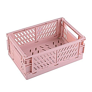 Collapsible Plastic Storage Bins, Collapsible Utility Bin Organization and Storage, Stackable Storage Bins Utility Folding Basket, Home Crate Box for for Home & Garage Organization (L, Pink)