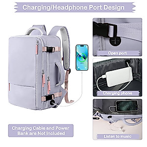 Hanples Extra Large Travel Backpack for Women as Person Item Flight Approved, Waterproof 40L Carry On Backpack, 17 Inch Laptop Backpack For Hiking Casual Bag (Gray Purple)