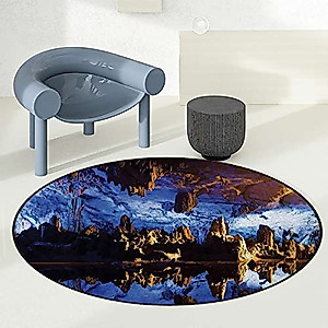 Blue Navy BrownRound Rug Contemporary Modern Formations Lighted Up Guilin China Anti-Slip Office Chair Mat for Carpet Desk Chair Mat for Office Gaming Room Home Decor Diameter 39.3 in