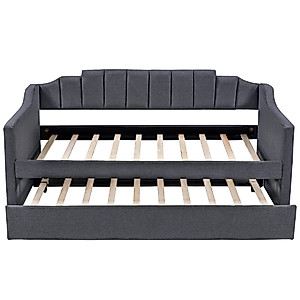 Harper & Bright Designs Twin Upholstered Daybed with Trundle, Wood Daybed Sofa Bed Frame for Living Room Bedroom– Black