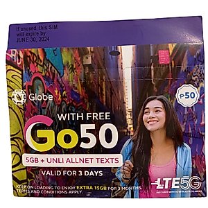 Globe Sim Card Philippines LTE & 5G Philippine Simcard, Globe Local Line Use, High Speed Data Communication, Roaming, Prepaid Sim Card (5GB Data)
