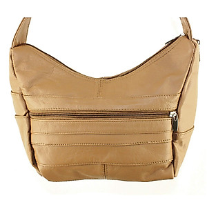 Women's Leather Medium Cross Body Purse Shoulder Ladies Handbag with Many Pockets(Light Brown)