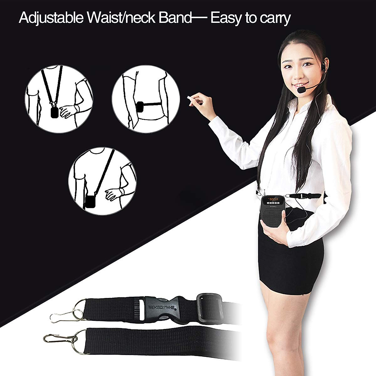 S278 15W Lightweight Portable Rechargeable Mini Voice Amplifier with Headset Microphone Supports Bluetooth/Recording/FM Radio/MP3 for Teachers, Tour Guides and More