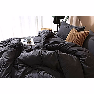 F.Y.Dreams 100% Washed Cotton Duvet Cover for Weighted Blanket 60x80 inches with 8 Ties, Zipper on Long Side/Black Grey/Just Duvet Cover
