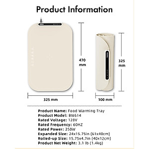Electric Warming Mat for Food, 3 Adjustable Temperature - PONPUR Silicone Food Warmer Tray for Parties, Full Surface Heating, Auto Power Off, Foldable Hot Plate for Gatherings, Buffet, Family Meals