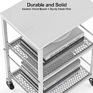 White Side Table Living Room End Table Bedroom Small Nightstand Modern Bedside Table with Storage Shelf, Kitchen Rolling Cart 3 Tier Mobile Side Table with Storage Printer Stand Rack for Home Office