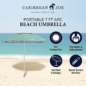 Caribbean Joe Chaby International Portable, Adjustable Tilt Beach Umbrella with UV Protection, Mint, 7 FT