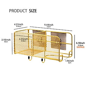 Hair Dryer Holder,Metal Hair Tool Organizer with 2 Hook,Bathroom Accessories Organizer for Hair Dryer, Curling Iron, Hair Brushes , Flat Iron, Hair Straightener,Gold Hair Styling Tools Organizer