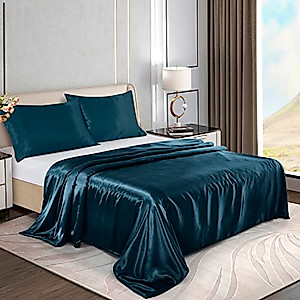 Homiest 90"x90" Duvet Cover for Weighted Blanket, Deep Sea Blue Satin Weighted Blanket Cover with 8 Ties, Silky & Removable Zippered Duvet Cover Heavy Blanket Duvet Cover for Adults