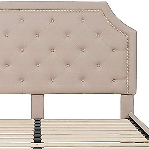 Flash Furniture Brighton Queen Size Tufted Upholstered Platform Bed in Beige Fabric