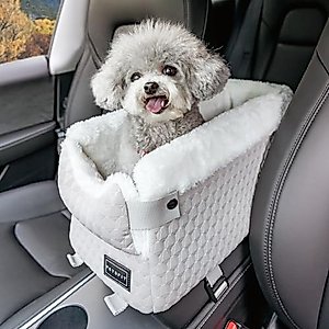 PETSFIT Center Console Dog Car Seat with Safe Protection Hooks, Pet Car Seat with Upgraded Safety Tethers, Washable Cushion, Console Dog Car Seats for Small Dogs Up to 12 Lbs(Grey)
