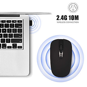 cimetech Wireless Computer Mouse, 2.4G Slim Cordless Mouse Less Noise for Laptop Ergonomic Optical with Nano Receiver USB Mouse for Laptop, Deskbtop, Mac (BAT Black)