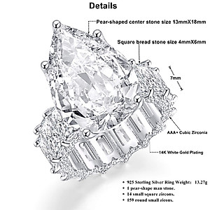 S925 sterling silver ring Pear-shaped CZ cubic zirconia or gold-plated sterling silver princess square cut ring, gift engagement wedding ring